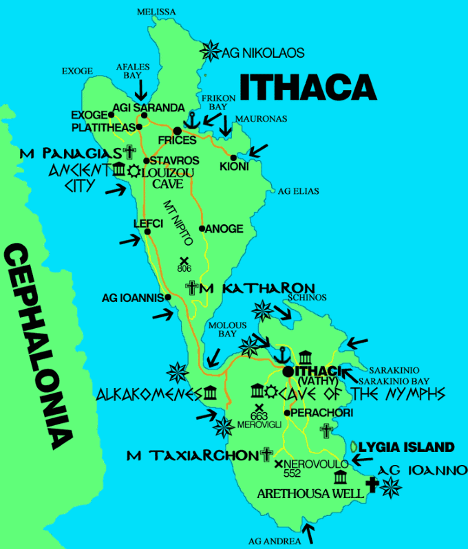 Ithaka: Mapa🗺️ – Online mapy & ke stažení (Řecké ostrovy)